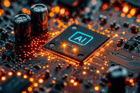 Colorful Circuit Board Tracks Leading To Central Processing Unit With Illuminated Ai Symbol