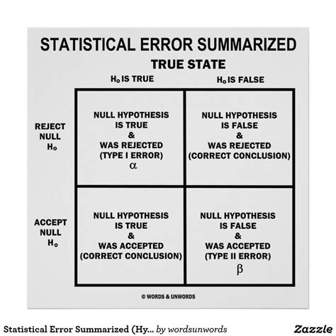Statistical Error Summarized Hypothesis Testing Poster Zazzle