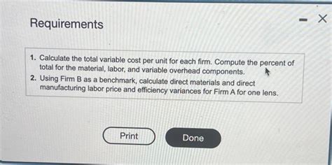 Solved Requirements 1 Calculate The Total Variable Cost Per Chegg Com