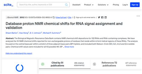 Database Proton Nmr Chemical Shifts For Rna Signal Assignment And Validation [scite Report]