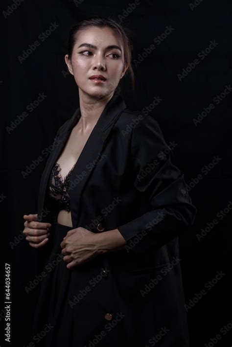 Sexy Asian Woman N In Black Lace Underwear Bra Sexually Isolated On