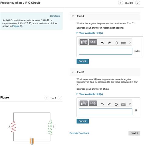 solved frequency of an l r c circuit 8 of 20 constants