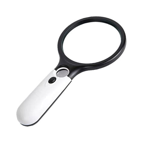 Led Magnifying Glass Double Lens Black White 3 Led Lights Portable