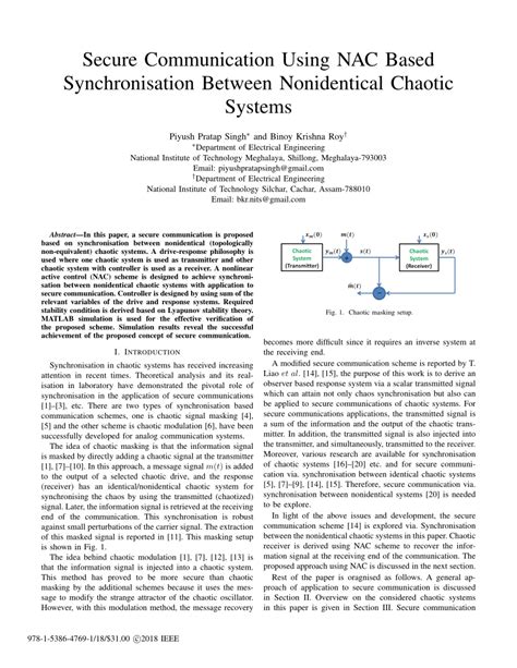 Pdf Secure Communication Using Nac Based Synchronisation Between Nonidentical Chaotic Systems