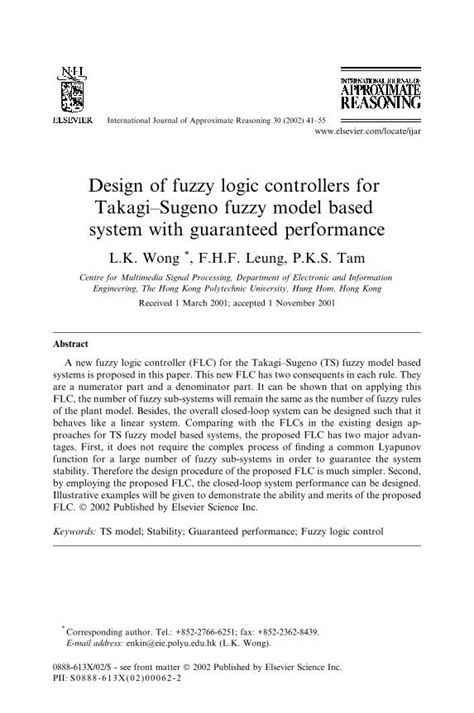 Pdf Design Of Fuzzy Logic Controllers For Takagisugeno Fuzzy Model