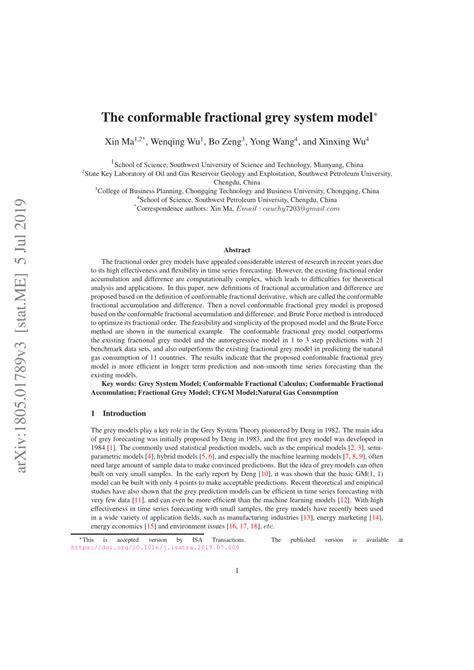 Pdf The Conformable Fractional Grey System Model