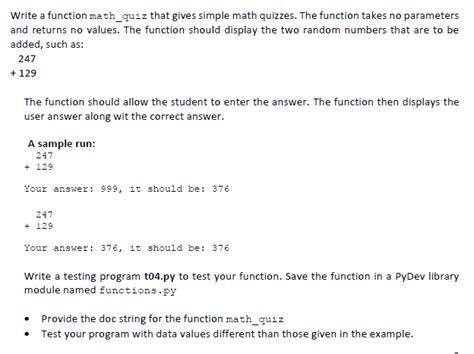 Solved Write A Function Mathquiz That Gives Simple Math