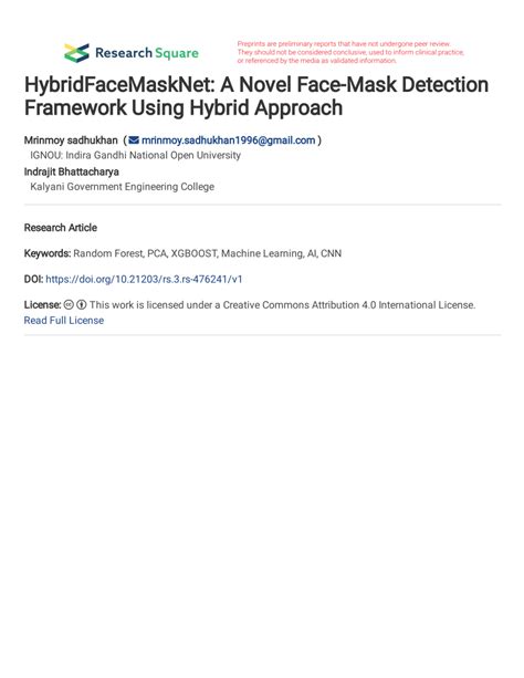 pdf hybridfacemasknet a novel face mask detection framework using