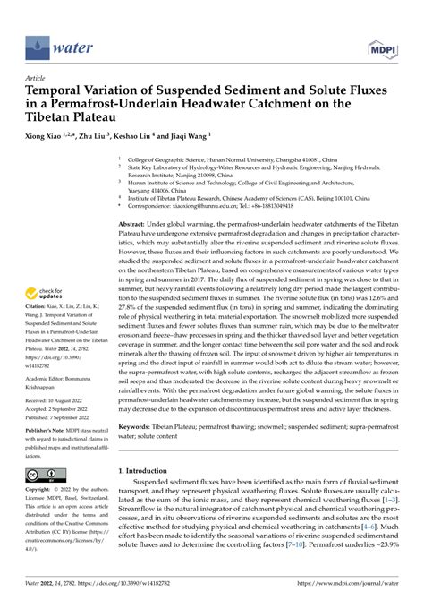 Pdf Temporal Variation Of Suspended Sediment And Solute Fluxes In A Permafrost Underlain