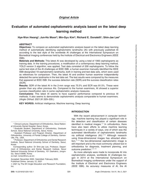 Pdf Evaluation Of Automated Cephalometric Analysis Based On The Latest Deep Learning Method