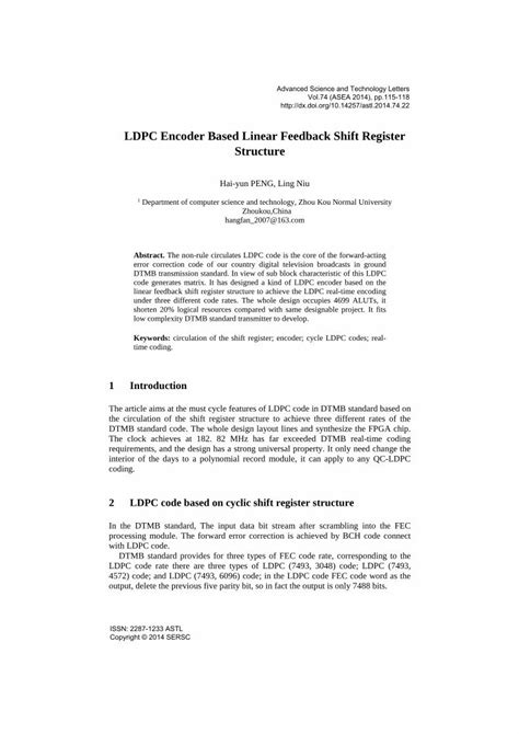 Pdf Ldpc Encoder Based Linear Feedback Shift Register