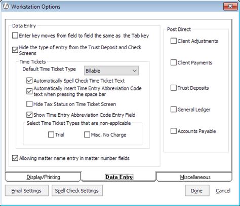 Setting Data Entry Options