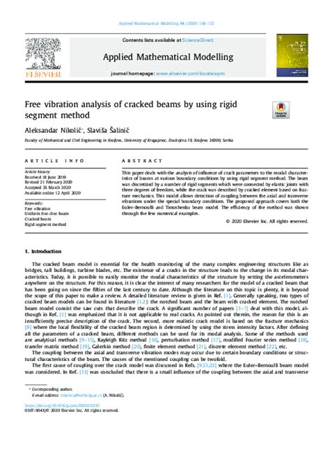 Pdf Free Vibration Analysis Of Cracked Beams By Using Rigid Segment Method