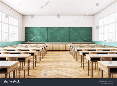 Empty Classroom Wooden Tables Chairs Facing Stock Illustration 2520437871 Shutterstock