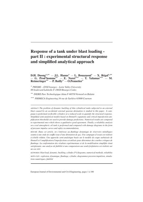 Pdf Response Of A Tank Under Blast Loading Part Ii Experimental Structural Response And