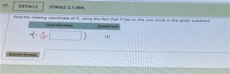 solved 17 details find the missing coordinate of p using