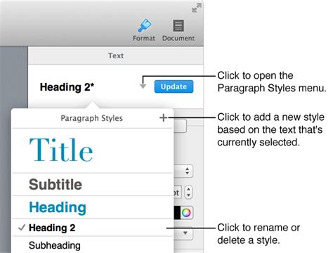 Use Paragraph Styles Pages Help
