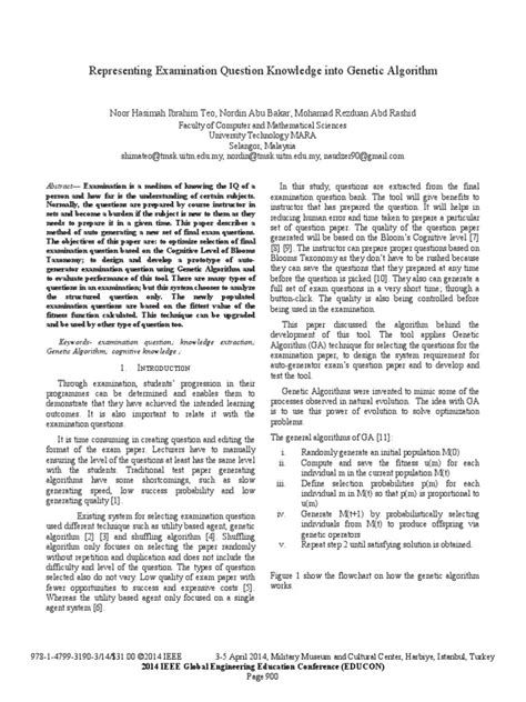 Representing Examination Question Knowledge Into Genetic Algorithm
