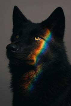 Mystic Black Wolf In Rainbow Light Ethereal Wildlife Aesthetic In