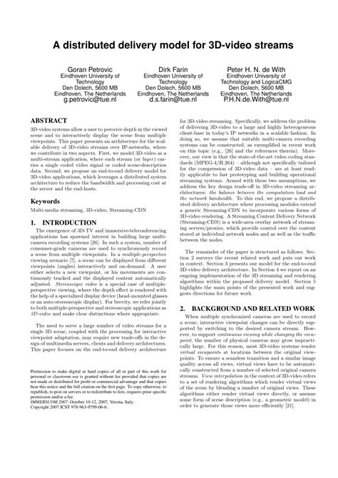 Pdf A Distributed Delivery Model For 3d Video Streams