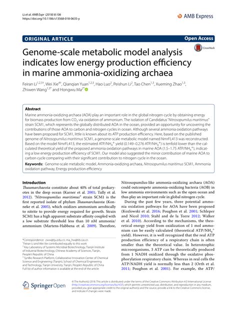 Pdf Genome Scale Metabolic Model Analysis Indicates Low Energy Production Efficiency In Marine