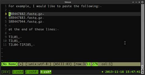 In Vim How Do I Paste A Column Of Text To The End Of Irregular Length