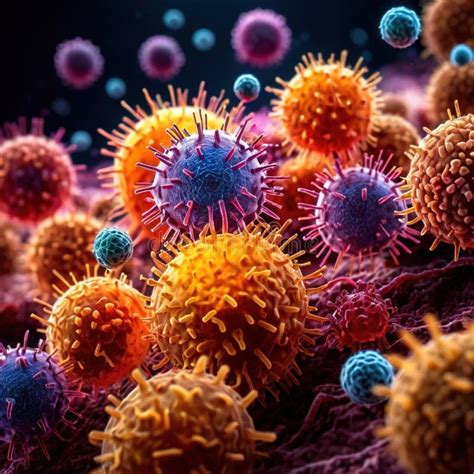 Microscopic Medical Scientific Illustration Of Bacteria Virus And Other