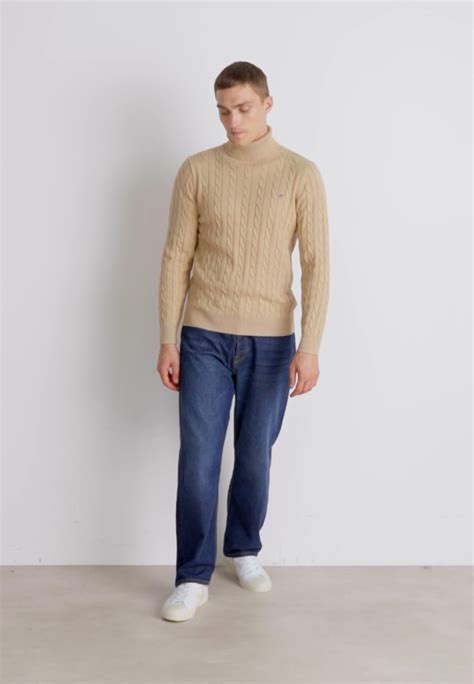 Gant Cable Turtle Neck Jumper Khaki Melbeige Uk