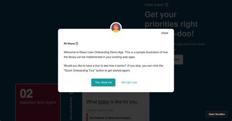 react user onboarding examples codesandbox