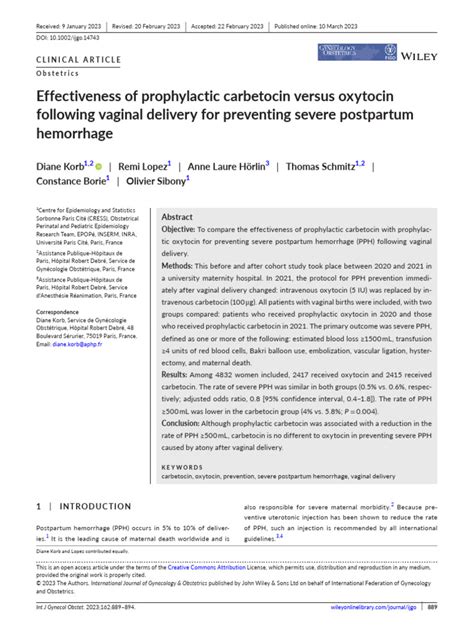 Intl J Gynecology Obste 2023 Korb Effectiveness Of Prophylactic Carbetocin Versus Oxytocin