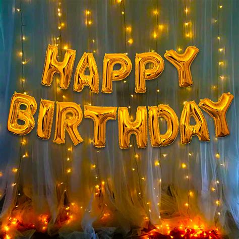 Party Propz Happy Birthday Decoration Kit 2pcs Golden Hbd Foil Balloon With Led Light Birthday
