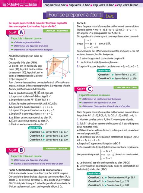 Exercices Produit Scalaire Dans Lespace Cours Gaïa
