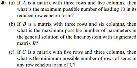 Solved If A Is A Matrix With Three Rows And Five Columns Then What Is The Maximum Possible