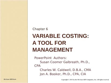 PPT VARIABLE COSTING A TOOL FOR MANAGEMENT Chapter PowerPoint Authors Susan Coomer