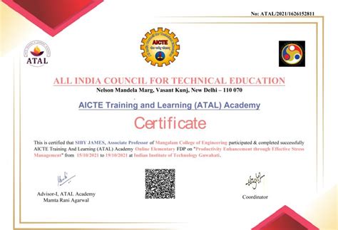Dr Siby James On Linkedin Atal Fdp Certificate On Productivity Enhancement Through Effective
