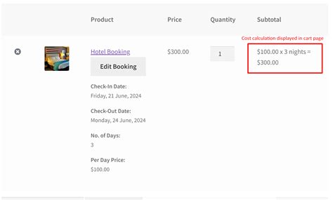 how to display price × number of days calculation in cart and checkout pages with woocommerce