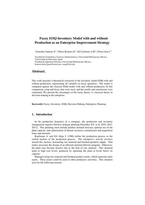 Pdf Fuzzy Eoq Inventory Model With And Without Production As An Enterprise Improvement Strategy