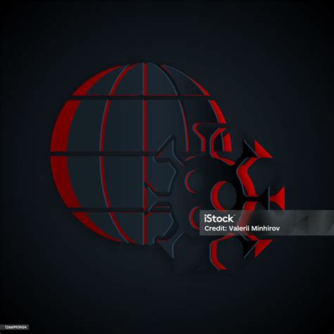 종이는 검은 배경에 고립 된 바이러스 아이콘으로 지구 지구를 잘라 코로나 바이러스 2019ncov 박테리아와 세균 세포암 미생물 곰팡이 종이 아트 스타일 벡터 3차원 형태에