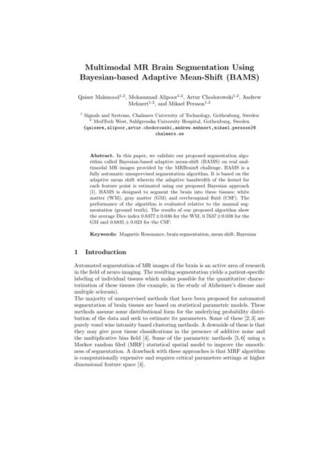 Pdf Multimodal Mr Brain Segmentation Using Bayesian Based Adaptive
