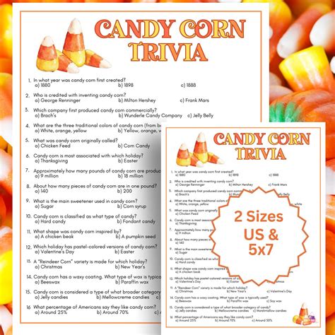 Candy Corn Trivia Game Printable Fall Festival Game Halloween Party