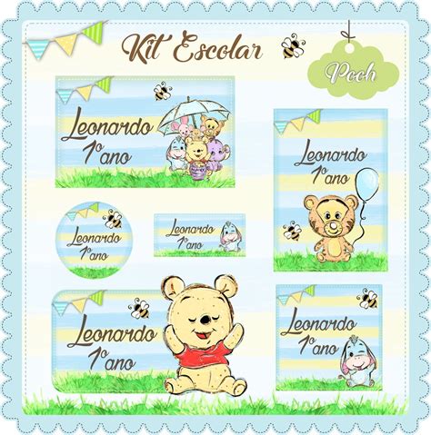 Arquivo De Corte Silhouette Etiquetas Escolares Pooh Elo7