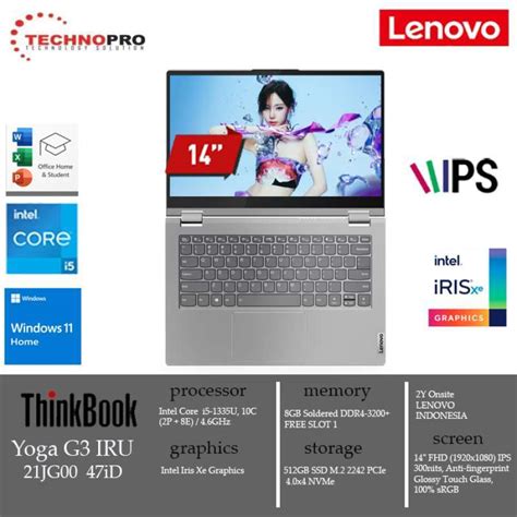 Promo Lenovo Thinkbook 14s Yoga G3 Iru 47id 48id Intel Core I5 1335u Vga Iris Xe 8gb 512gb