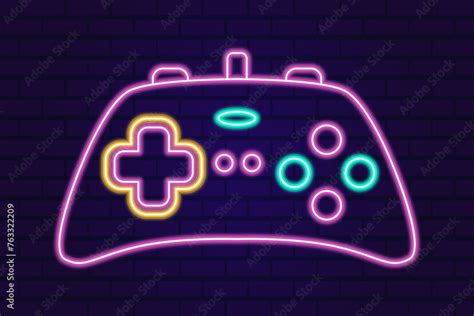 Vector Neon Glow Game Controller Gamepad Icon Colored Outline Joystick Element Flat Style On