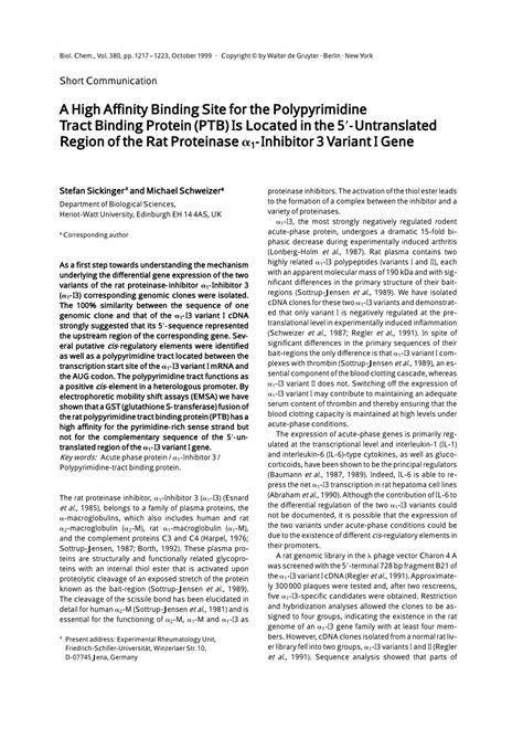 Pdf A High Affinity Binding Site For The Polypyrimidine Tract Binding Protein Ptb Is Located