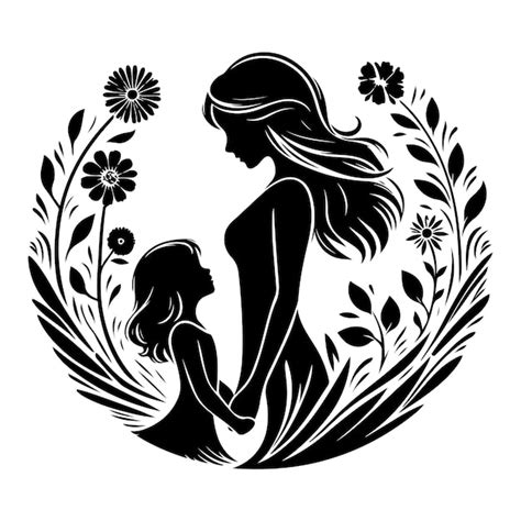 Silueta Vectorial De La Familia Símbolo De Madre E Hija Vector