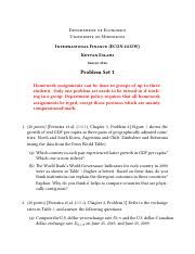 ECON W Problem Set Department Of Economics University Of Minnesota International Finance