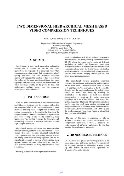 Two Dimensional Hierarchical Mesh Based Video Compression