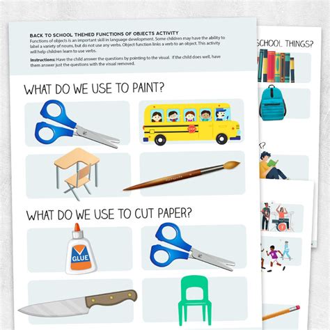 Back To School Themed Functions Of Objects Activity Adult And Pediatric Printable Resources