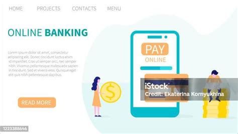 온라인 뱅킹 전자 결제 및 거래의 개념 사람들은 스마트 폰에 Atm으로 돈을 전송합니다 방문 페이지 템플릿입니다 웹 및 그래픽 디자인을 위한 벡터 일러스트레이션입니다 개념에