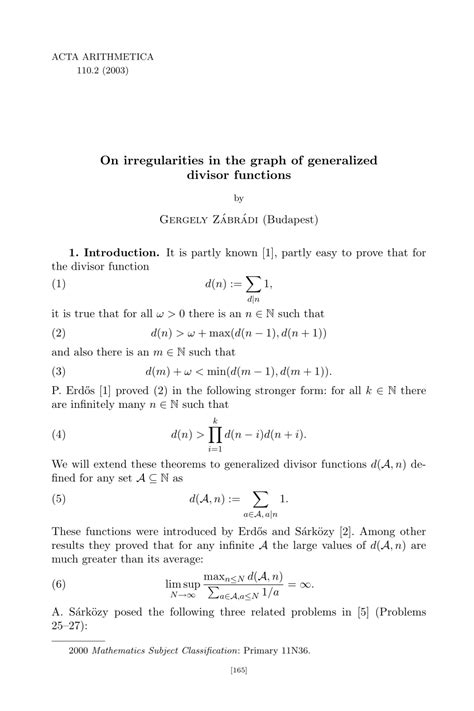 Pdf On Irregularities In The Graph Of Generalized Divisor Functions